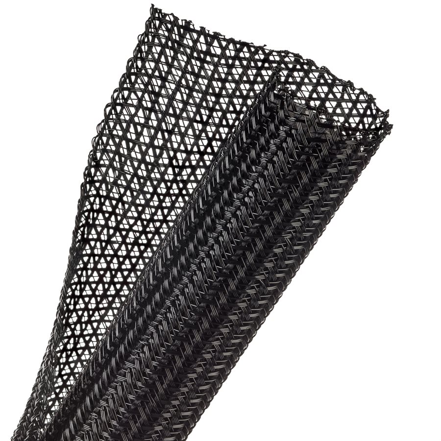 F6N1.25 BLACK 25ft X 1.25 INCHES SPLIT TECHFLEX EXPANDABLE SLEEVING